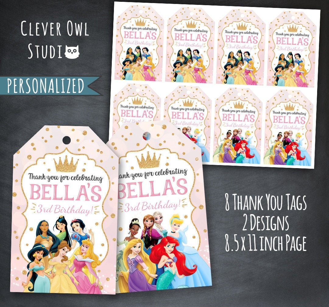 Princess Thank You Tags, Princess Tags, Princess Party, Pink Gold Crown ...