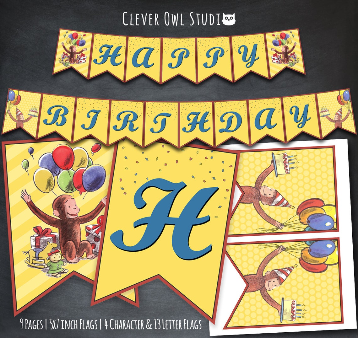 Curious George Banner Curious George Birthday Banner Curious - Etsy