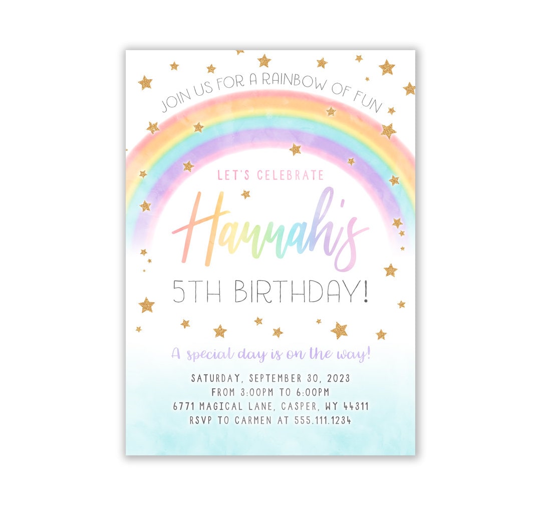 Rainbow Invitation, Rainbow Invites, Rainbow Party Invitation, Rainbow ...