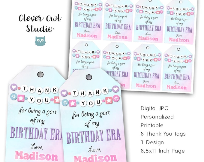 Editable Birthday Era Party Gift Tag, Era Thank You Tags, Eras Birthday ...