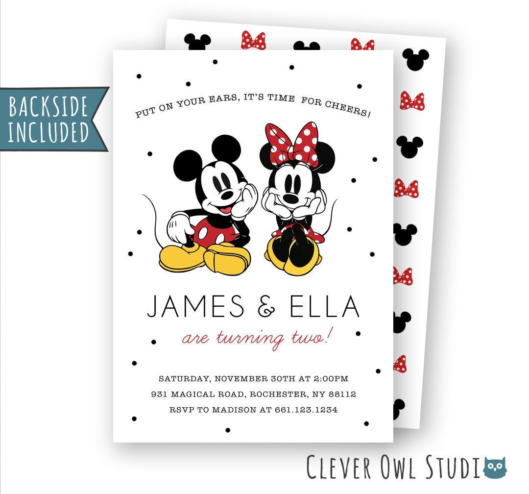 Mickey Mouse and Minnie Invitation, Mickey Invitation, Mickey Minnie ...