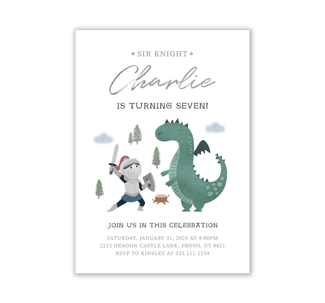 Knights and Dragons Party Invitation, Knight Boy Invitation, Royal ...