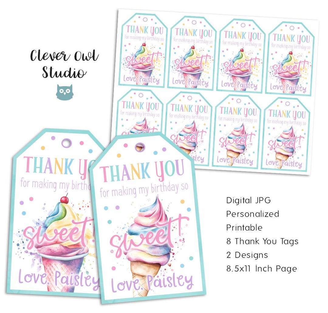 Ice Cream Thank You Tags, Ice Cream Tags, Ice Cream Theme Party, Ice ...