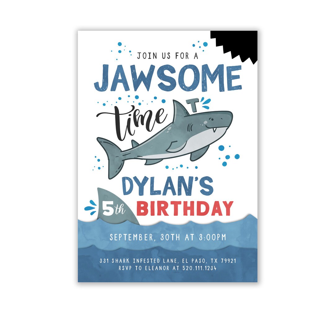 Shark Birthday Invitation, Shark Party Invitation, Shark Party, Shark ...