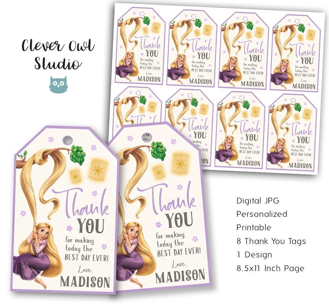 Tangled Thank You Tags, Princess Rapunzel Tags, Tangled Party, Rapunzel ...