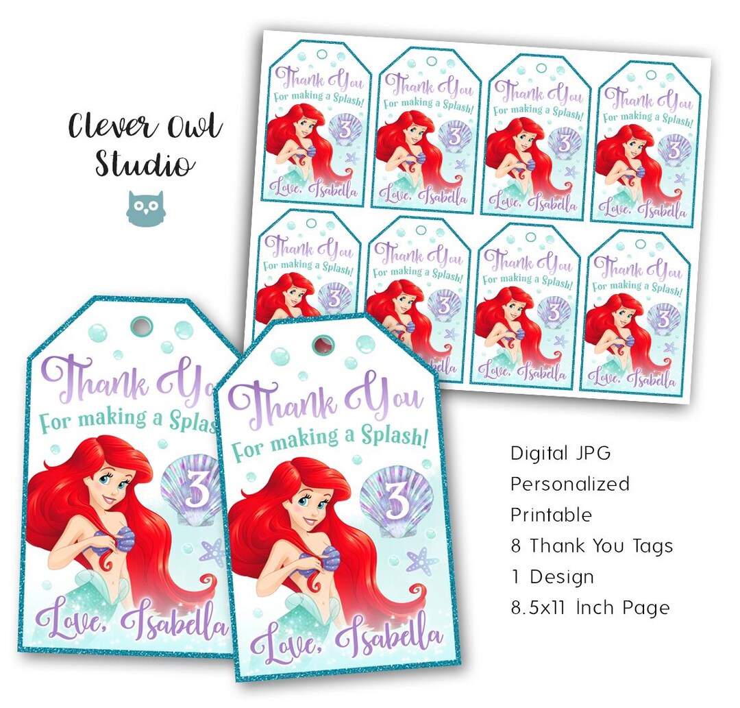 Little Mermaid Birthday Tags, Little Mermaid Tags, Little Mermaid Party ...