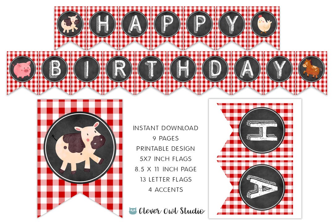 Farm Birthday Banner, Farm Theme Banner, Farmhouse Party, Farm Animals ...