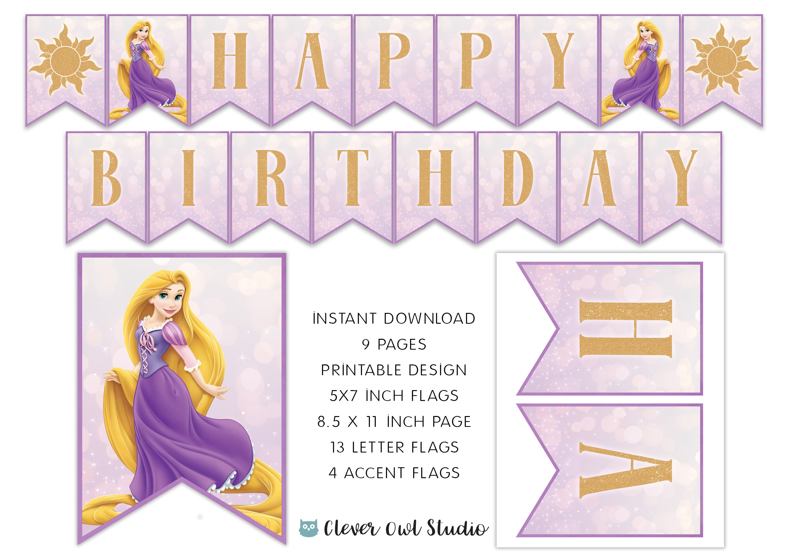 Princess Birthday Banner, Tangled Party Decor (digital Download) - Etsy