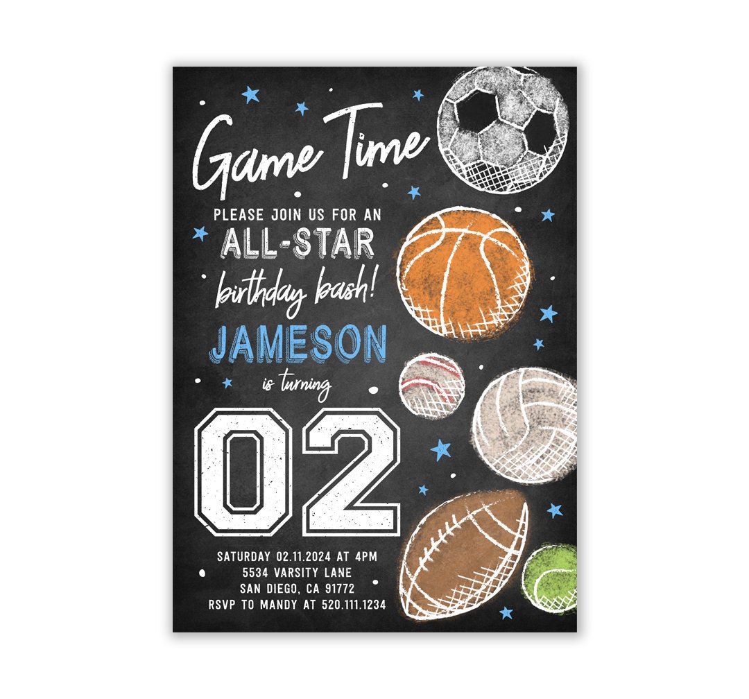 Sports Birthday Invitation, Sports All Star Invitation, Sports Party ...