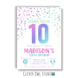 Double Digits Birthday Invitation, 10th Birthday Invitation, Double ...