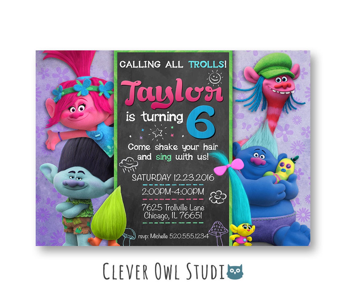 Trolls Invitation Trolls Birthday Invitation Trolls | Etsy