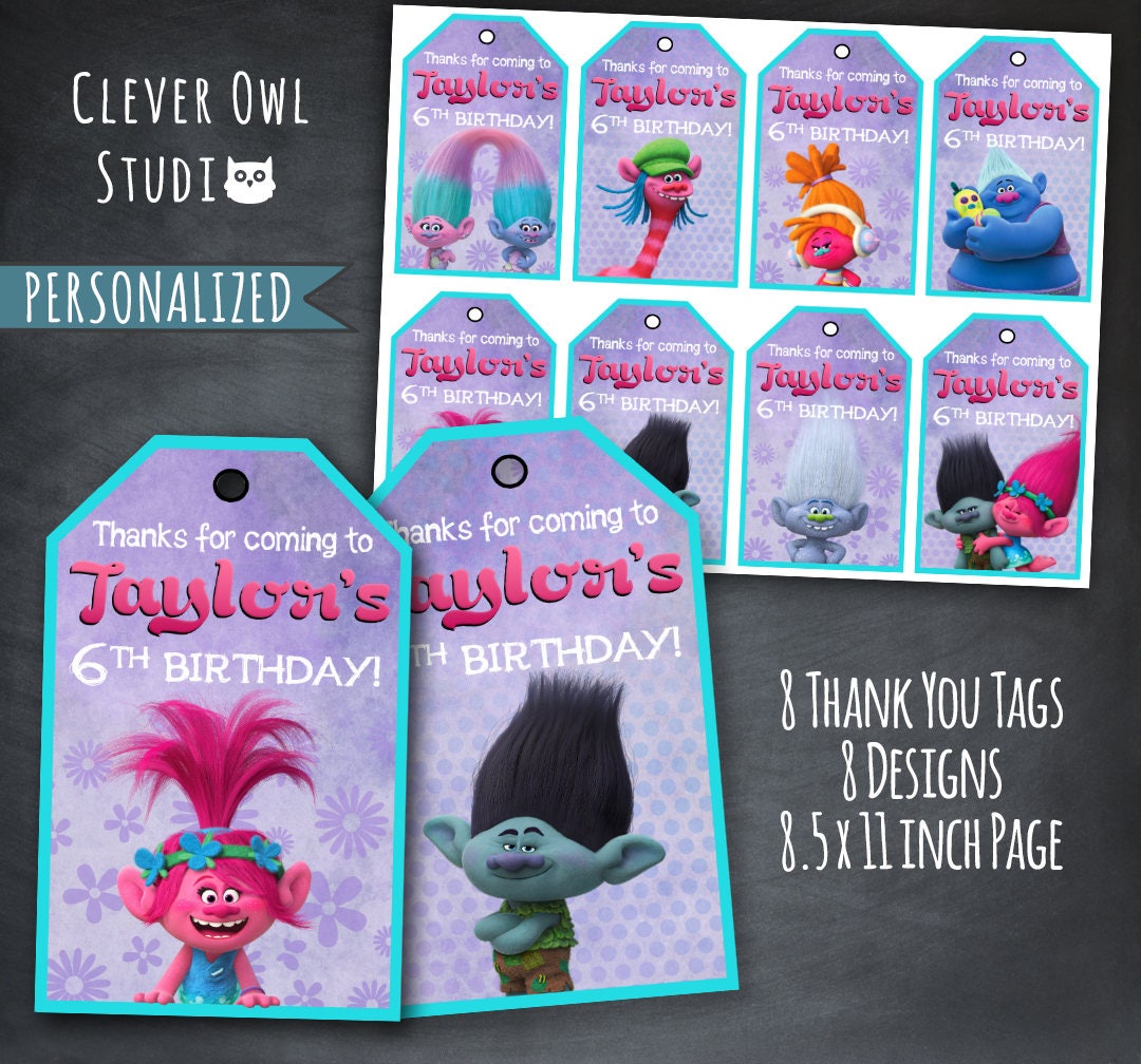 Trolls Thank You Tags, Trolls Tags, Trolls Party, Trolls Favor Tags ...