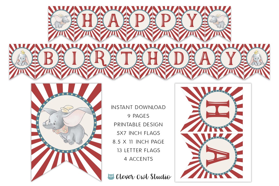Dumbo Birthday Banner, Circus Dumbo Banner, Circus Dumbo Party, Dumbo ...