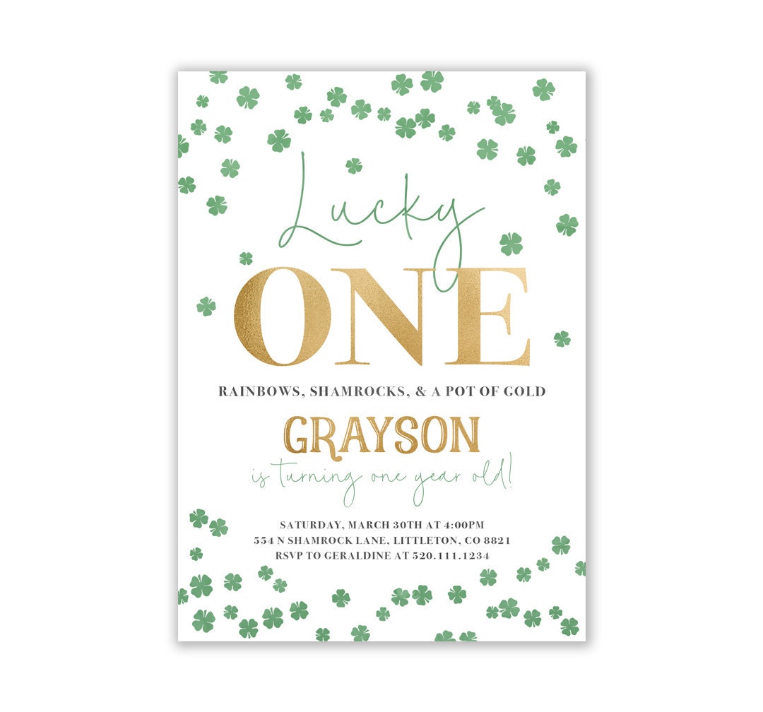 Lucky One First Birthday Invitation, St Patrick's Birthday Invitation ...