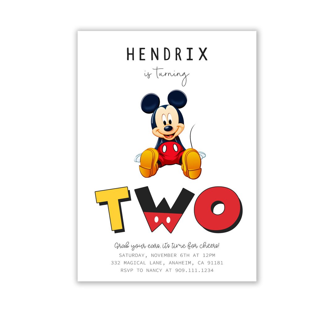 Mickey Mouse 2nd Birthday Invitation, Mickey Second Birthday, Mickey ...