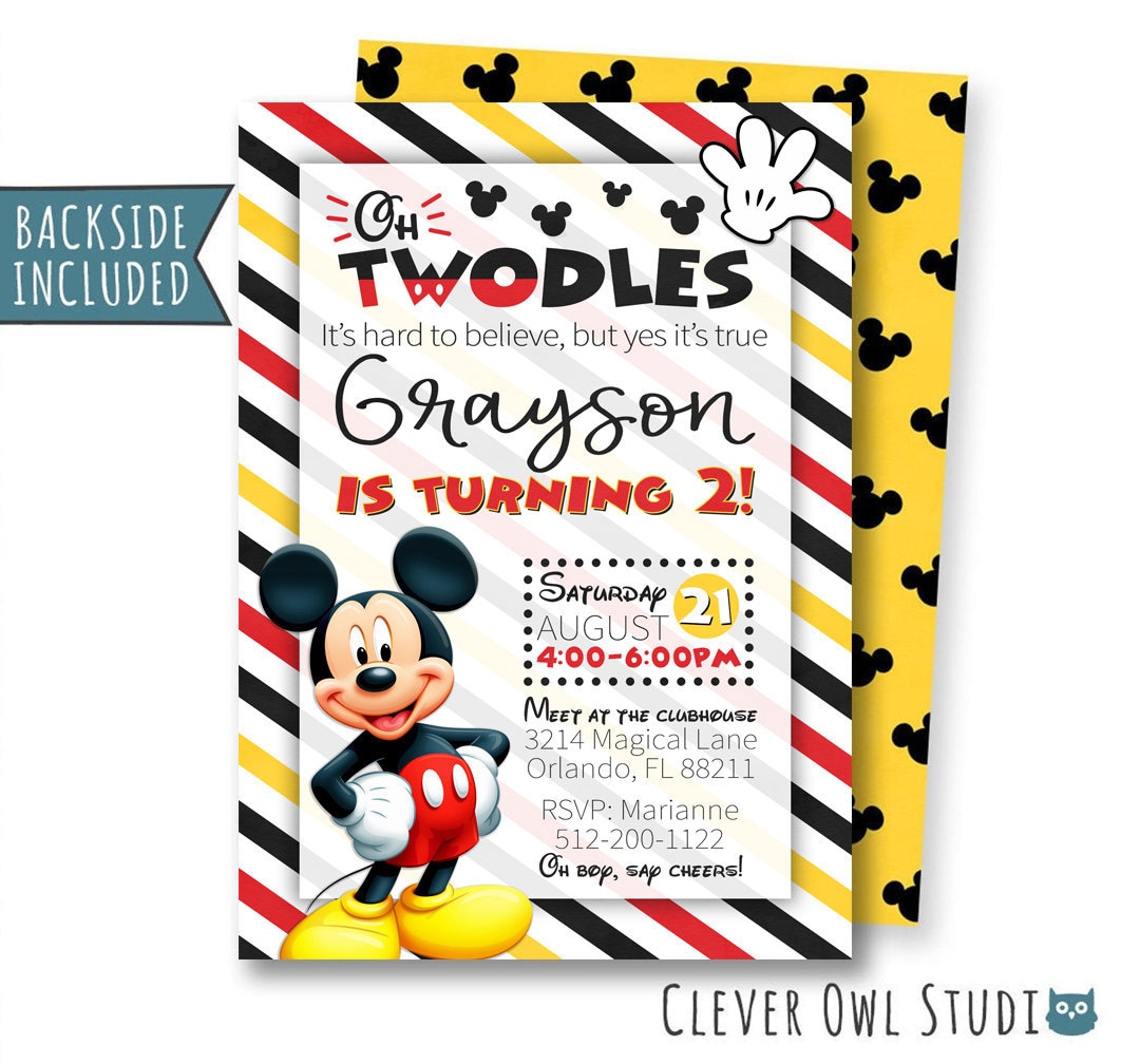 Mickey Mouse 2nd Birthday Invitation, Mickey Second Birthday, Mickey ...