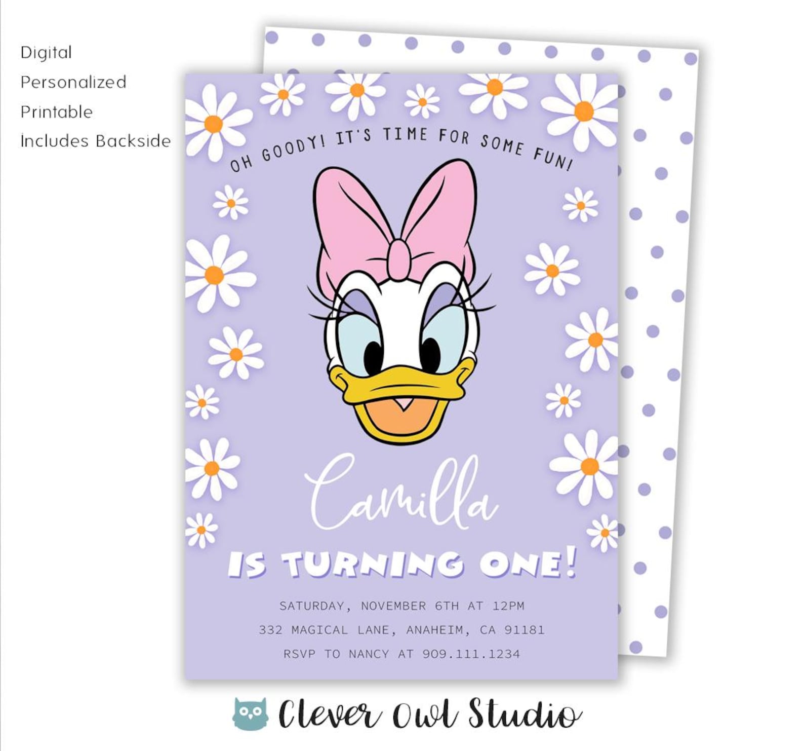 Daisy Duck Invitation, Daisy Duck Birthday Invitation, Daisy Duck ...