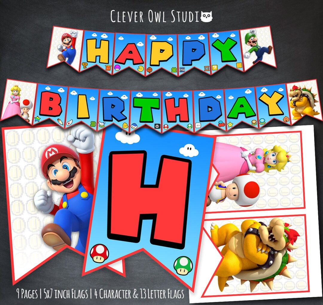 Super Mario Banner, Super Mario Birthday Banner, Super Mario Party ...