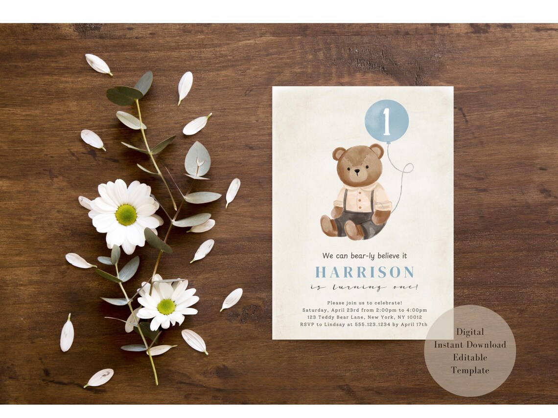 Teddy Bear Birthday Invitation, Bear Birthday Invitation, Teddy Bear ...