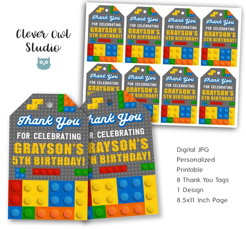 Building Blocks Thank You Tags, Building Blocks Tag, Building Blocks ...