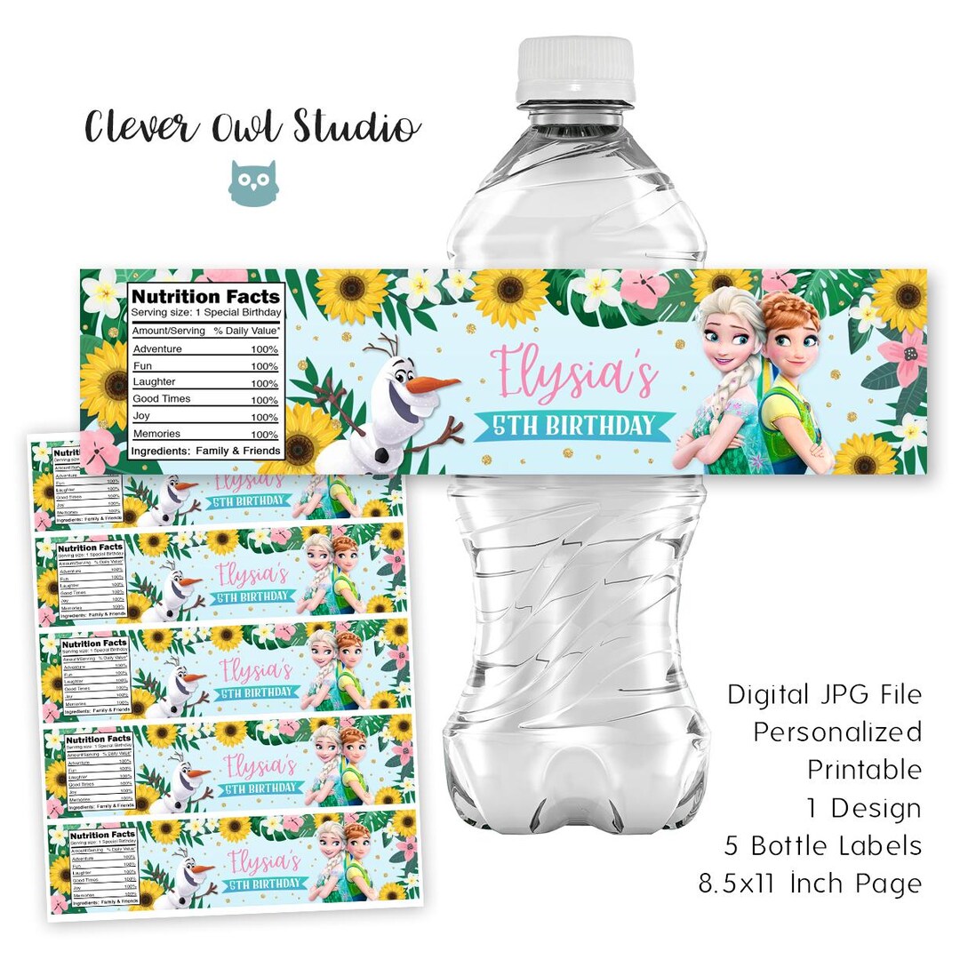 Frozen Fever Bottle Labels, Elsa and Anna Bottle Labels, Frozen Fever ...