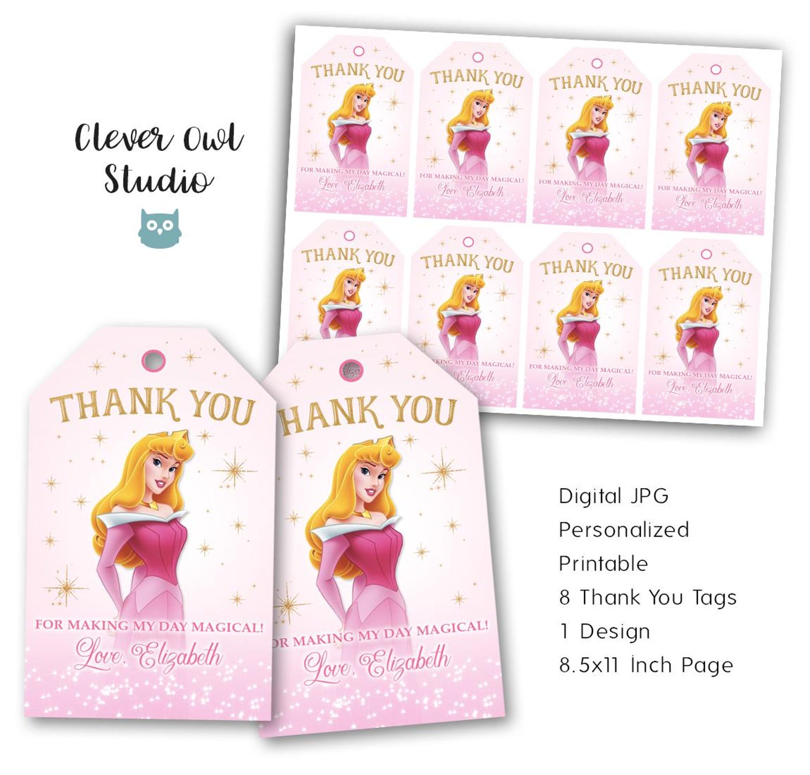 Personalized Princess Aurora Thank You Tags (digital) - Etsy