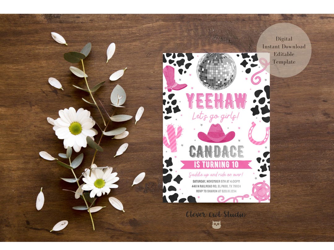 Pink Disco Cowgirl Birthday Invitation, Rodeo Party (digital) - Etsy