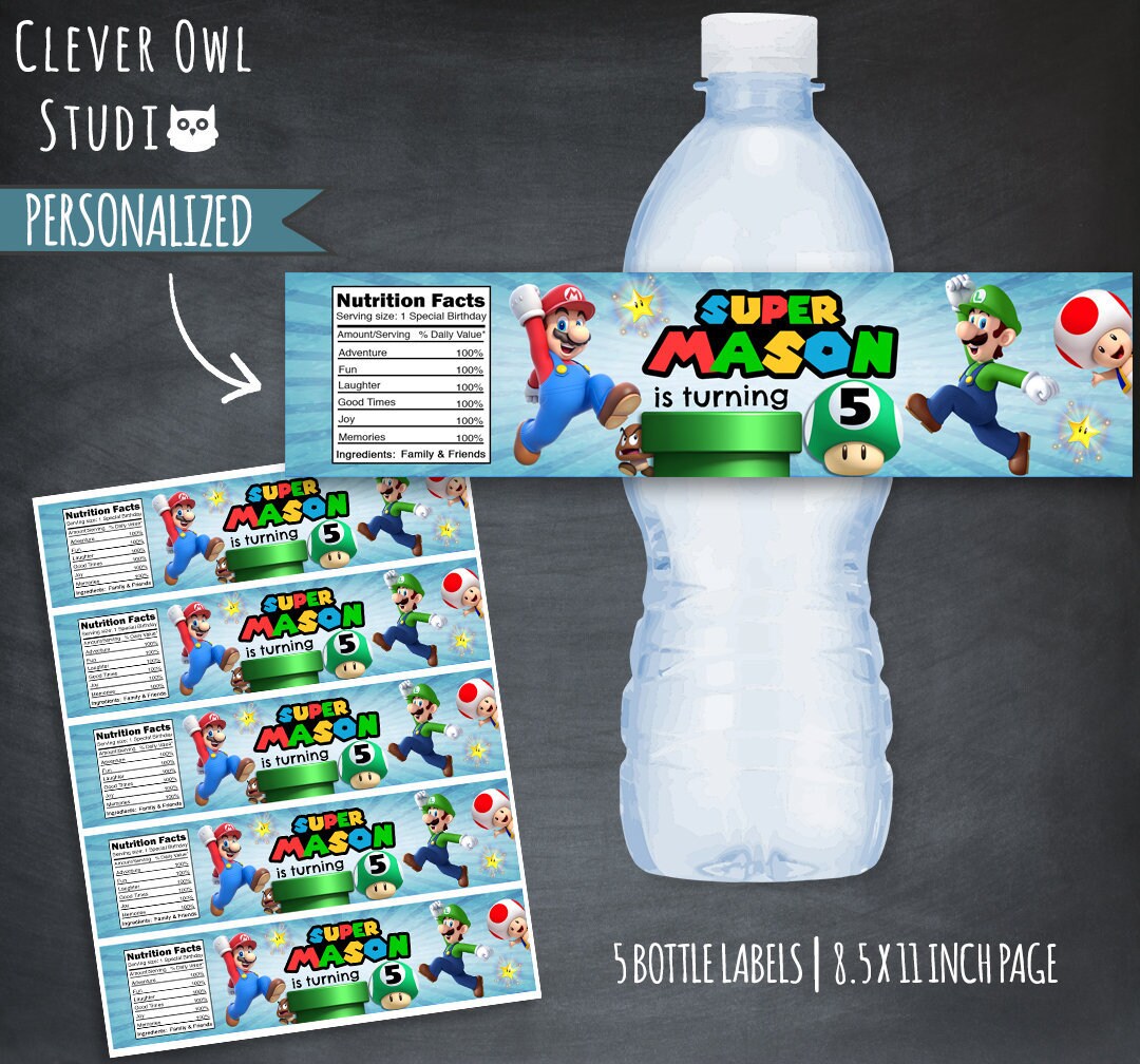 Super Mario Bottle Labels, Super Mario Bottle Labels, Super Mario ...