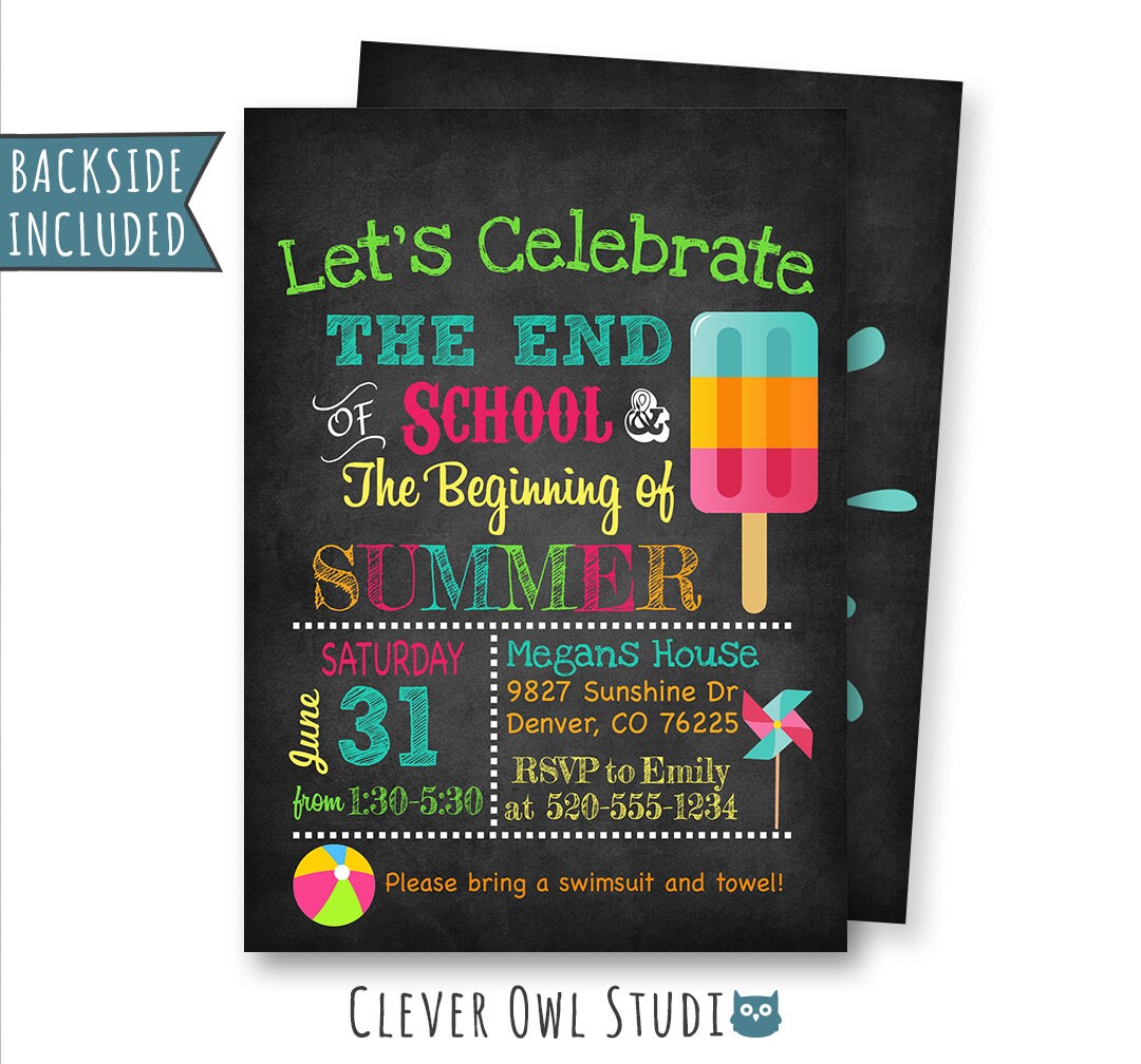 Personalized End of School Invitation, Summer Party, Printable (digital ...