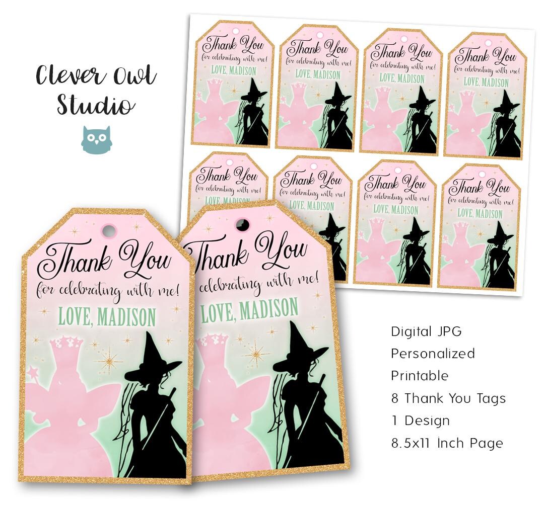 Wicked Thank You Tags, Wicked Witches Tags, Wicked Theme Party, Wicked ...