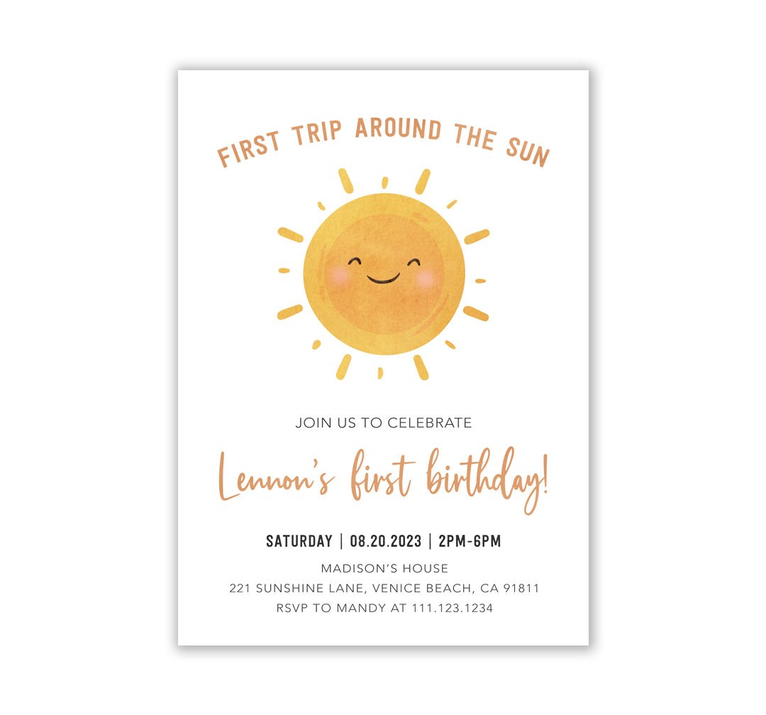 First Trip Around the Sun Invitation, Sunshine Invitation, Boho Sun ...