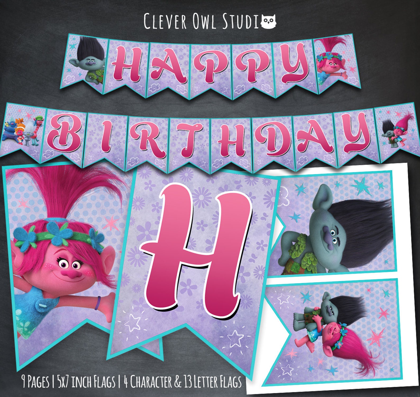 Trolls Banner, Trolls Birthday Banner, Trolls Party, Trolls Printables ...