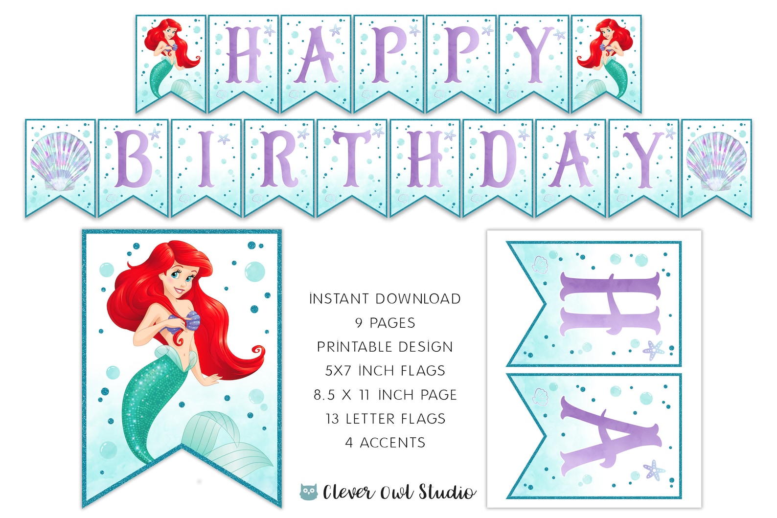 Little Mermaid Birthday Banner, Ariel Party Decorations (digital ...