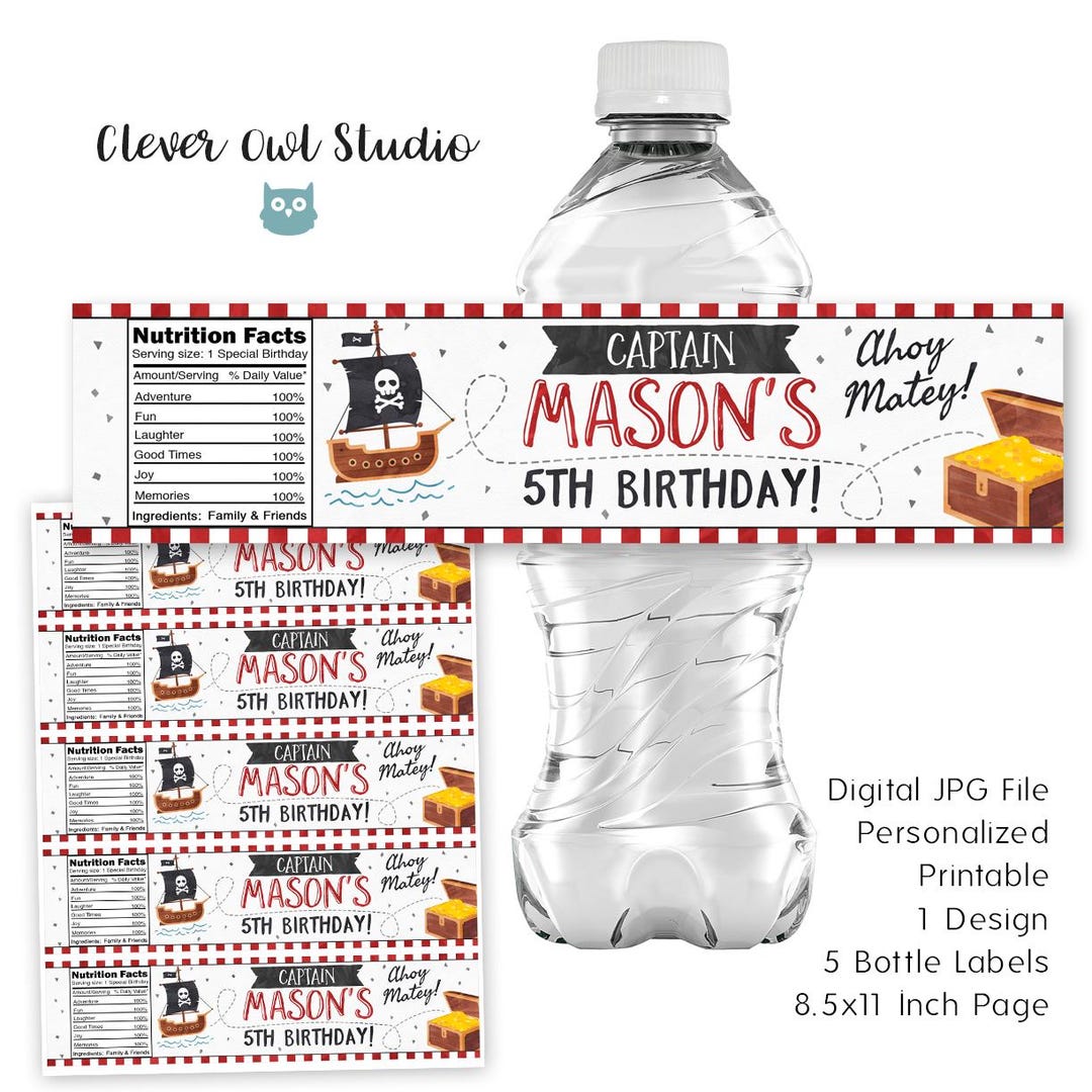 Pirate Birthday Bottle Labels (digital Download) - Etsy
