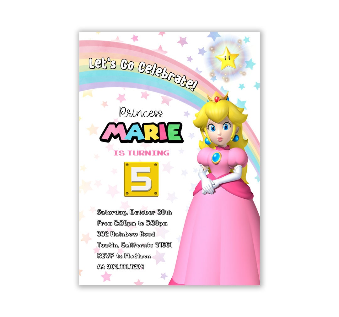 Princess Peach Invitation, Princess Peach Party, Super Mario Party ...