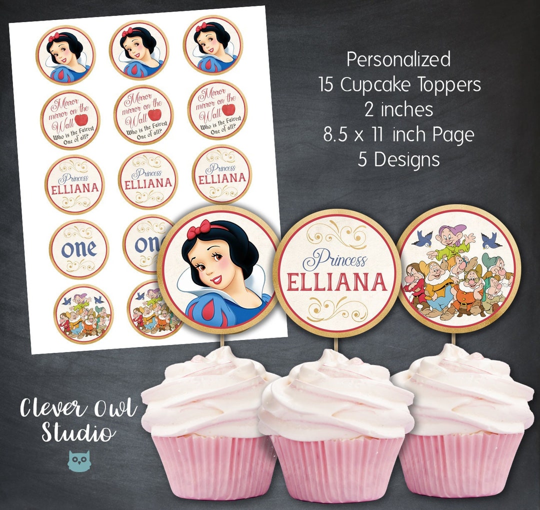 Snow White Cupcake Toppers, Snow White Circle Tags, Princess Cupcakes ...