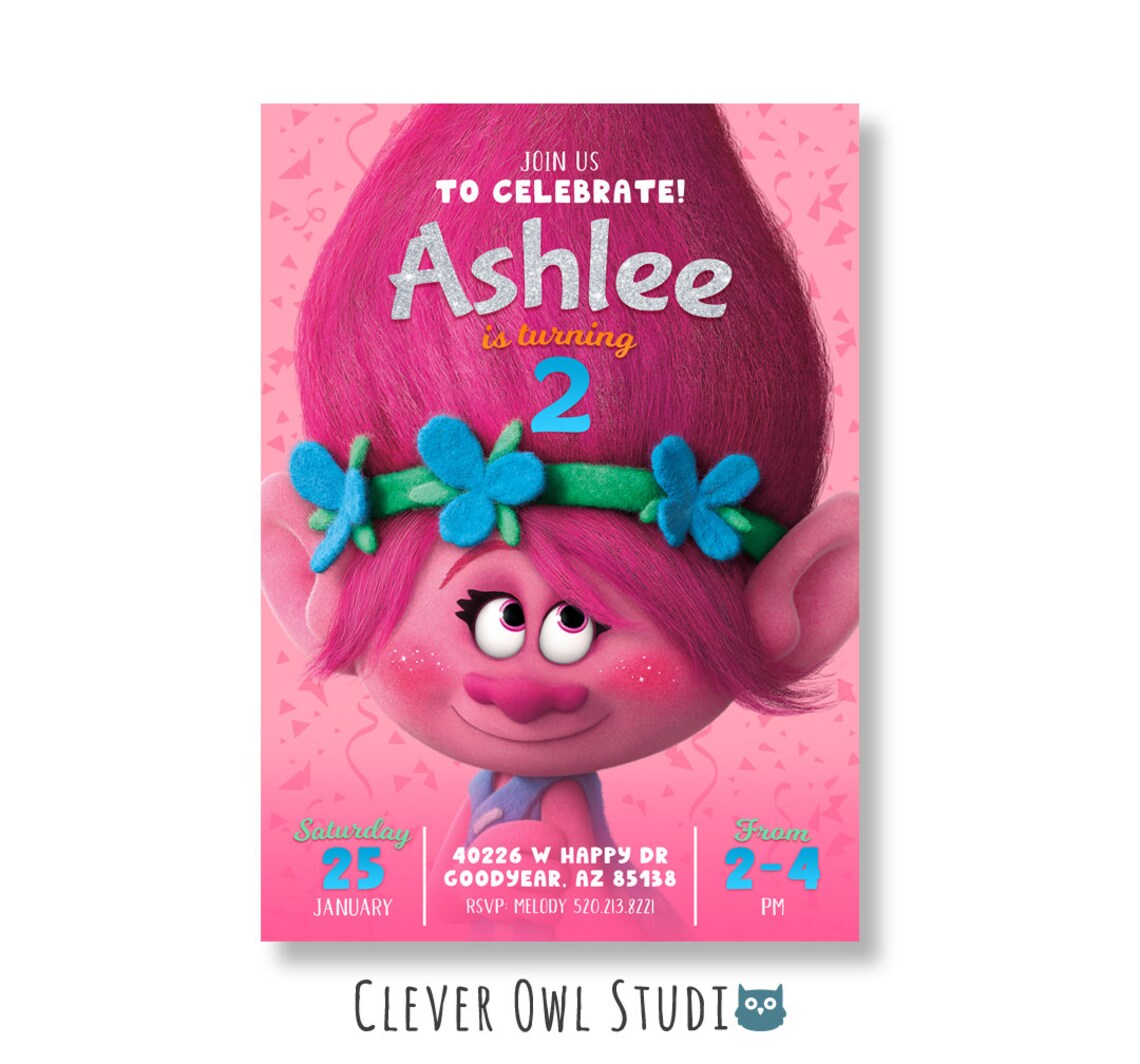 Trolls Poppy Invitations Trolls Birthday Invitation Trolls - Etsy