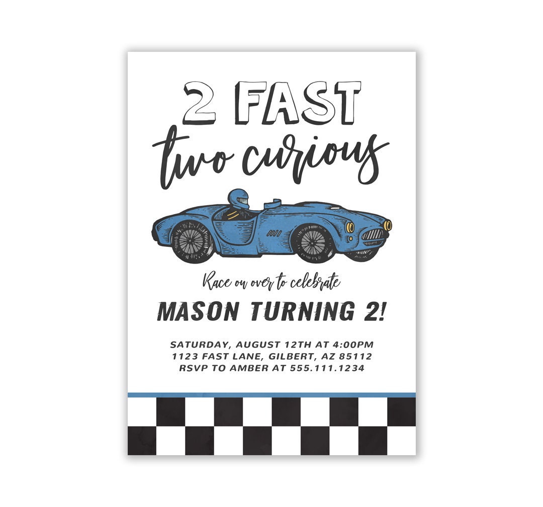 2 Fast TWO Curious Invitation, Race Car Invitation, 2nd Birthday ...