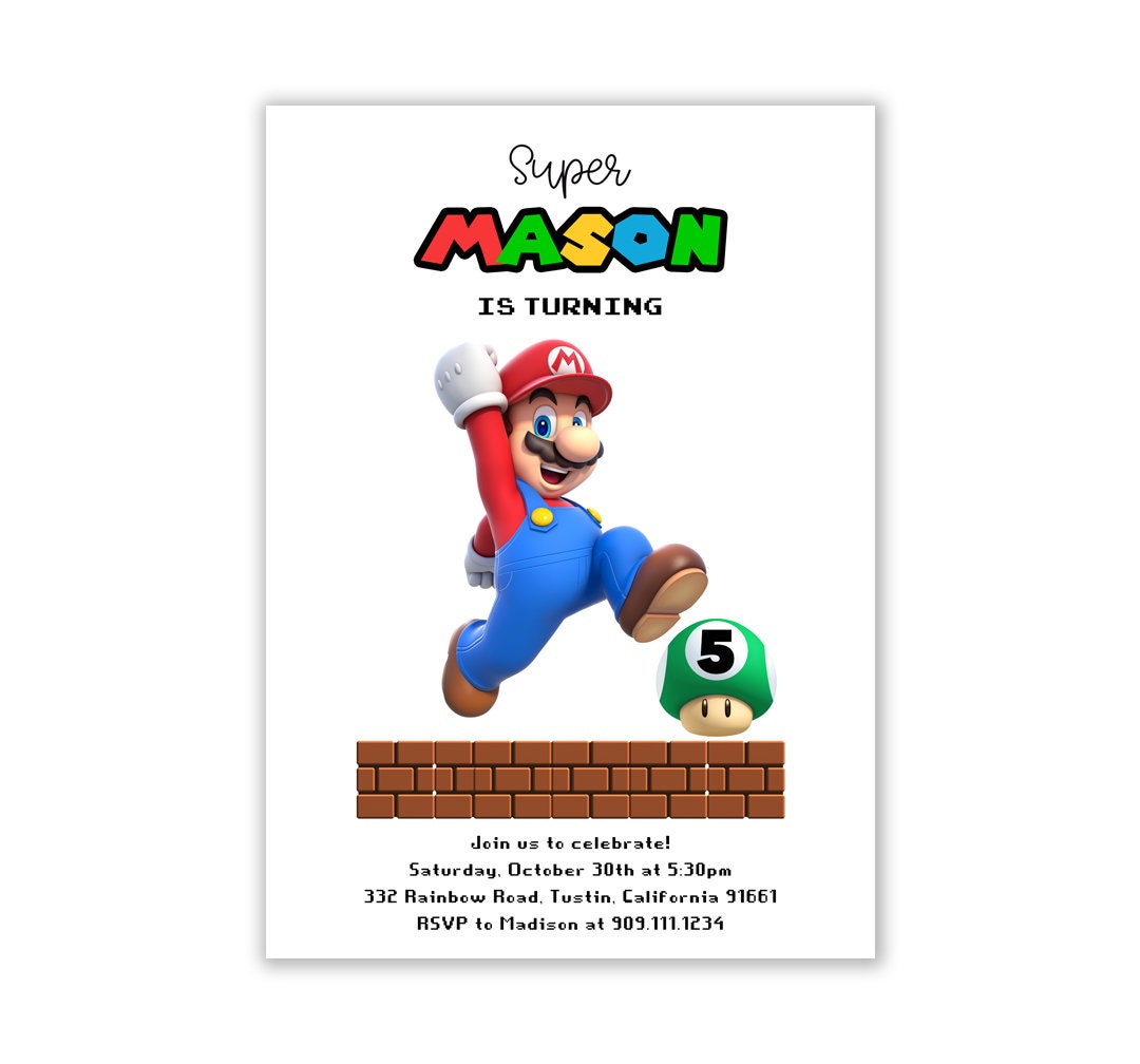 Super Mario Invitation, Mario Birthday Invitation, Super Mario Party ...