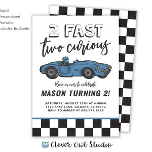 Race Car 2nd Birthday Invitation, Two Fast TWO Curious, Modern ...