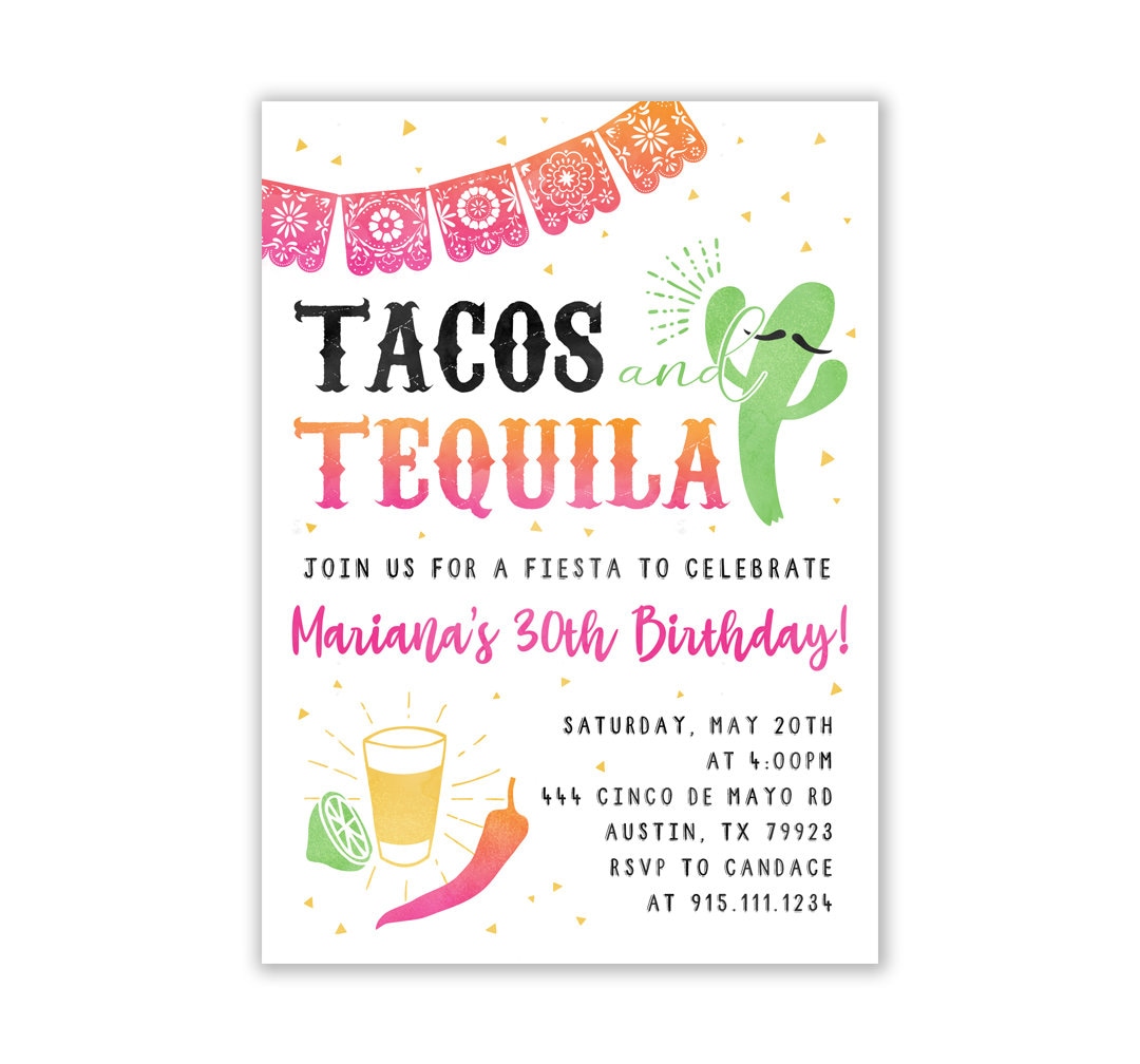 Tacos and Tequila Fiesta Birthday Invitation (digital) - Etsy