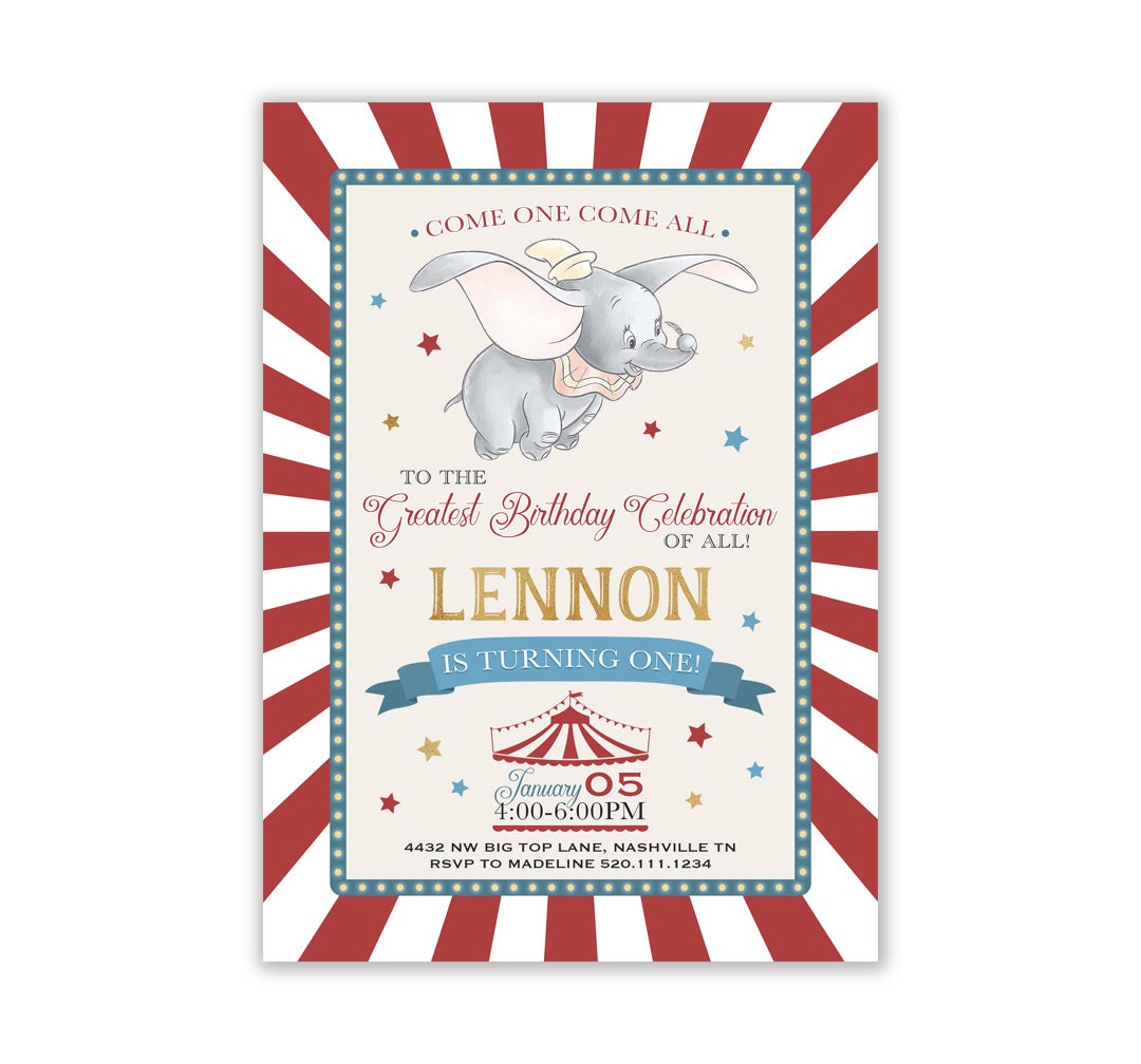 Dumbo Birthday Invitation, Dumbo First Birthday Invitation, Dumbo Party ...