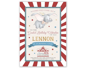 Dumbo Birthday Invitation, Dumbo First Birthday Invitation, Dumbo Party ...