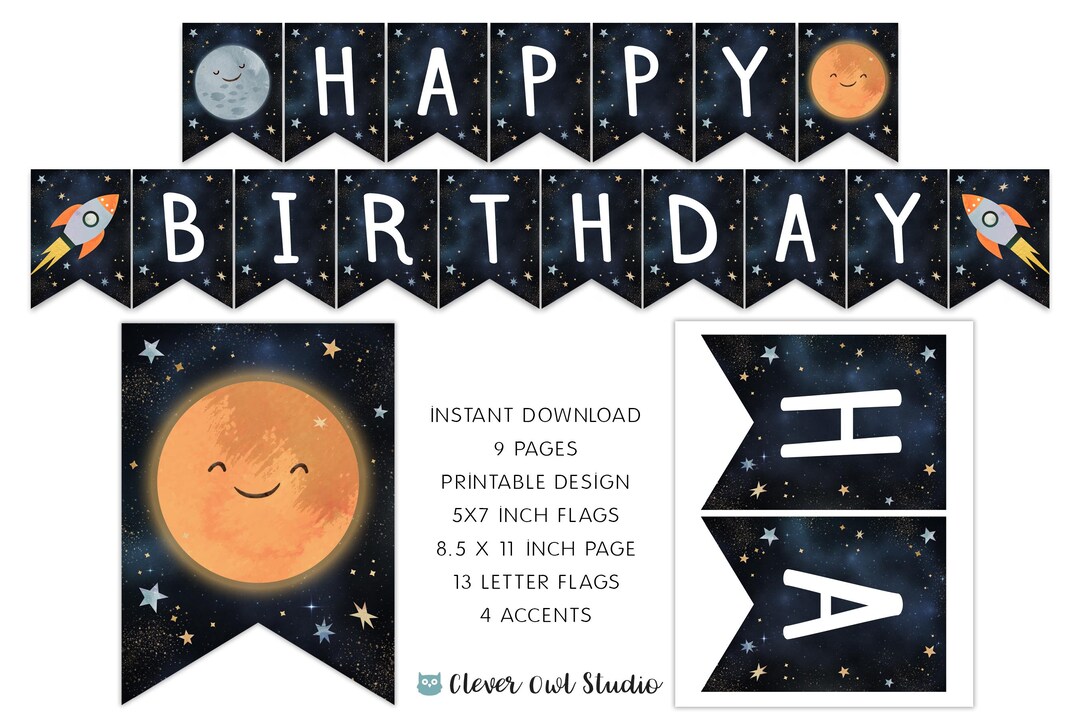 Outer Space Birthday Banner, Sun and Moon Decor (digital Download) - Etsy