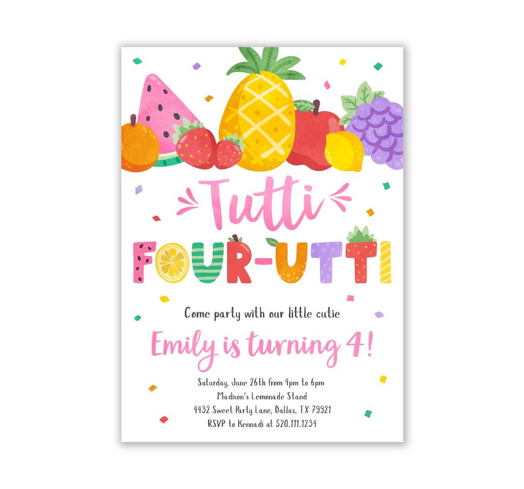 Tutti Frutti Invitation, Tutti Four-utti Invite, Fruits Invitation, 4th ...