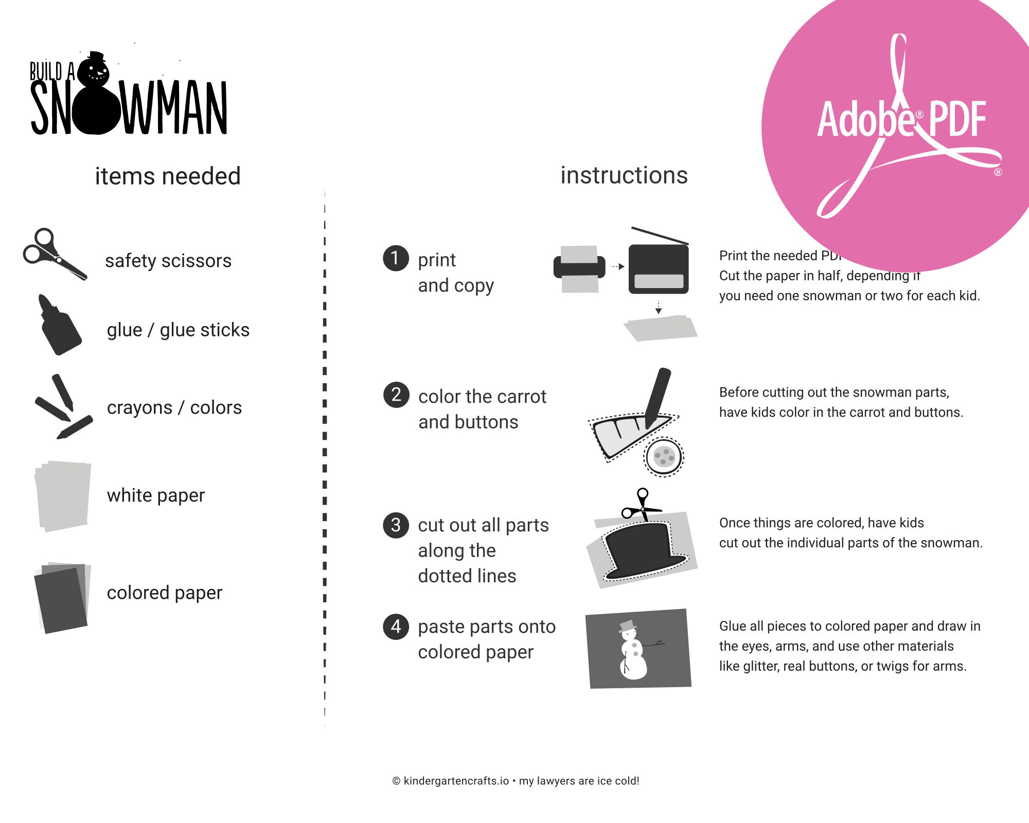 Snowman - Cut and Paste Craft for Kindergarten Kids (download) - Etsy