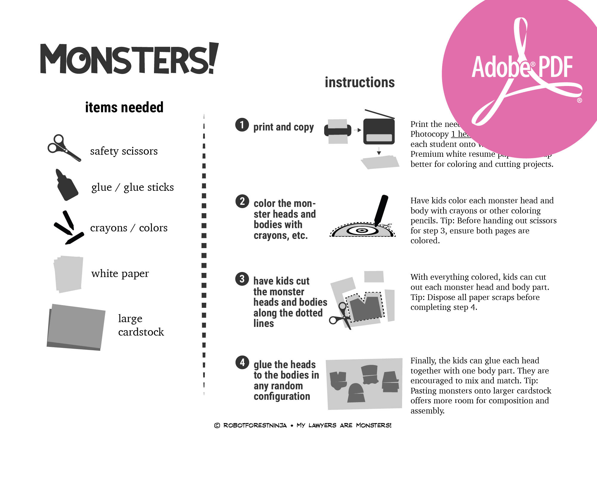 Monsters! - Cut and Paste Craft for Kindergarten Kids (download) - Etsy