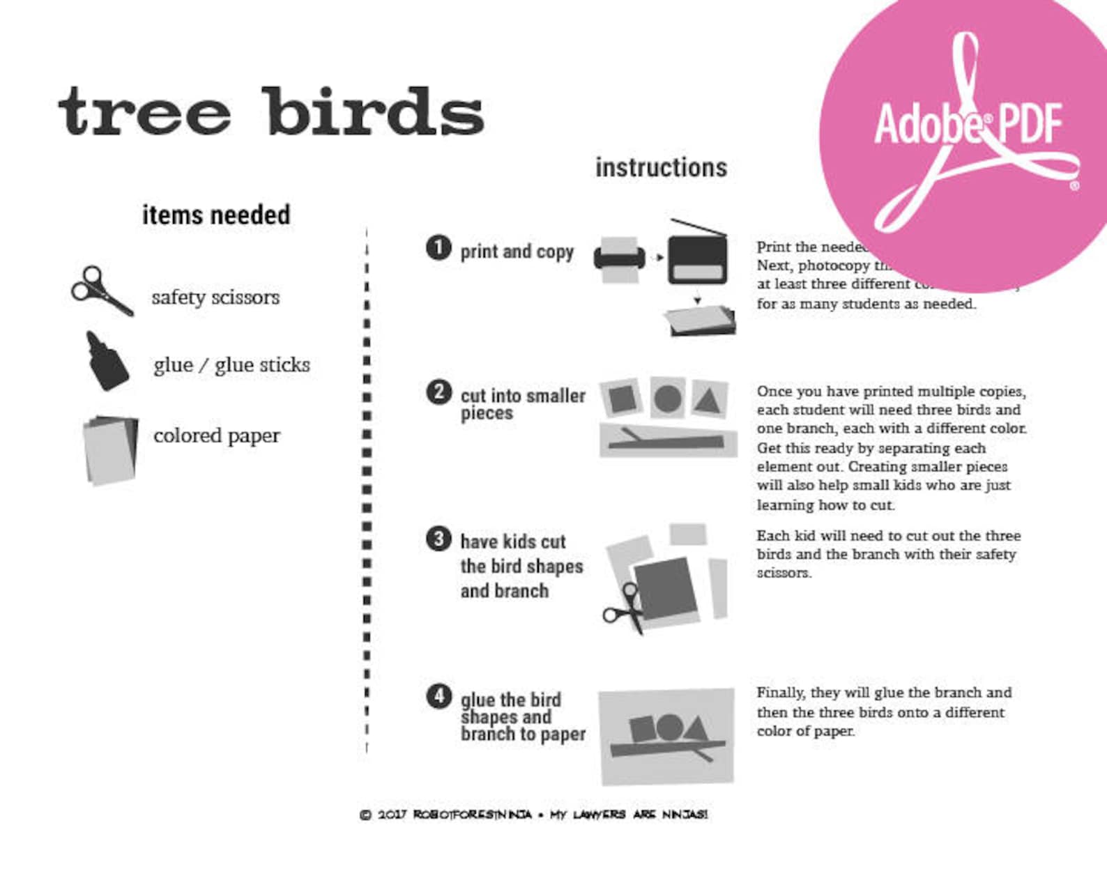 Tree Birds - Cut and Paste Craft for Kindergarten Kids (download) - Etsy