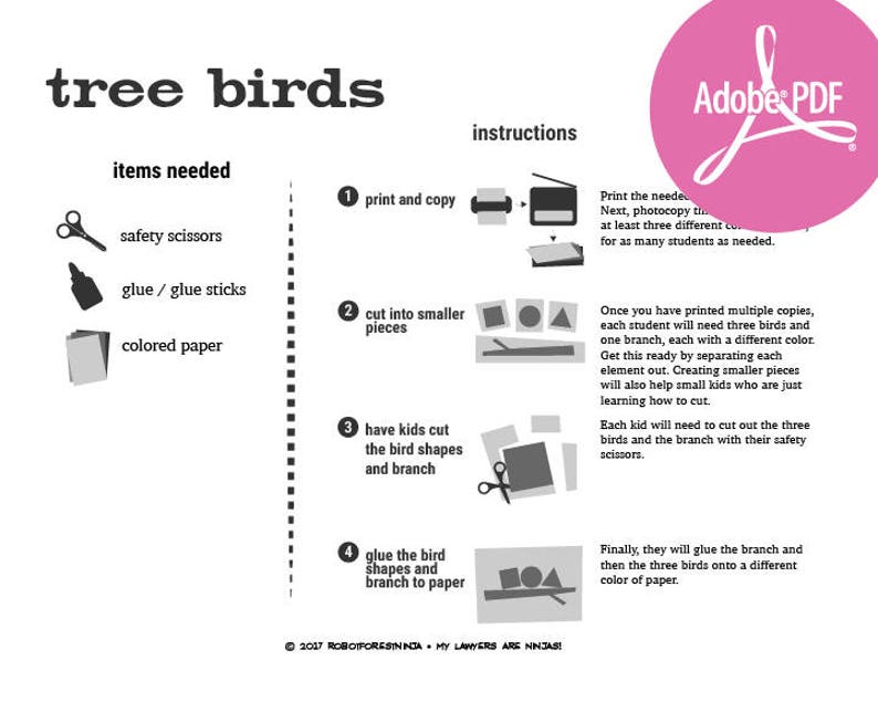 Tree Birds - Cut and Paste Craft for Kindergarten Kids (download) - Etsy
