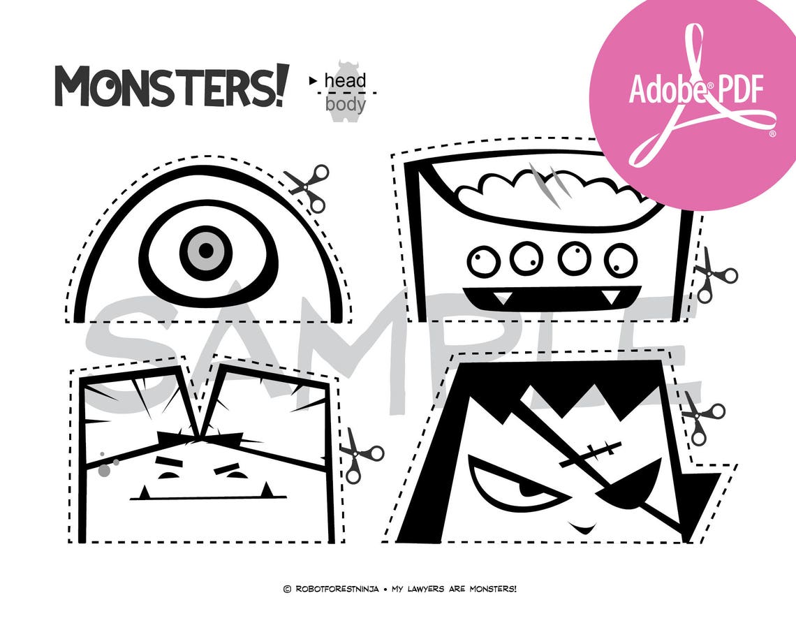 Monsters! - Cut and Paste Craft for Kindergarten Kids (download) - Etsy